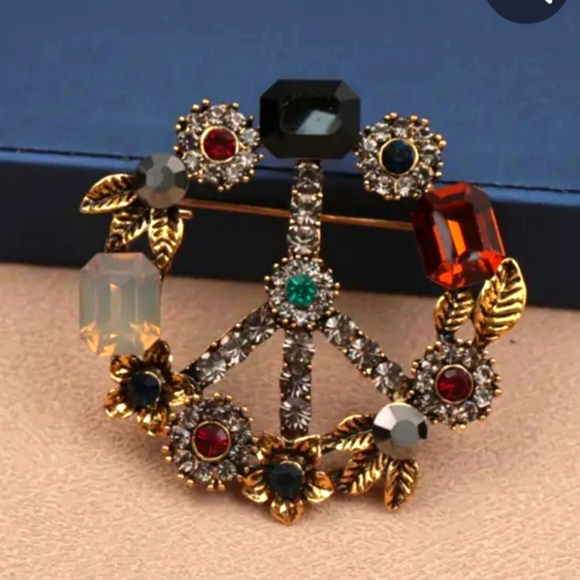 None | Jewelry | New Vintage Look Gemstones Peace Sign Brooch | Poshmark